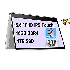 HP Envy x360 Convertible 2 in 1 Laptop 15.6" FHD IPS Touchscreen Intel Quad-Core i5-10210U(Beats i7-8550U) 16GB DDR4 1TB SSD Backlit Fingerprint B&O Webcam Win 10 + HDMI Cable