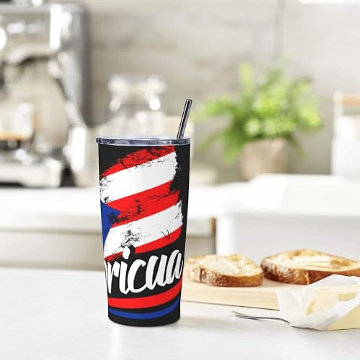 VKKOEWL Puerto Rico Flag Stainless Steel Insulated Tumbler 20 Oz Travel Water Bottle Coffee Mug Drink Cup With Lid Straw