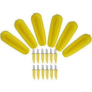 Grill Time Set of 6 Corn on the Cob Skewer and Dish Set - 18 PC Set: 6 Large Plastic Corn on the Cob Dishes and 12 Corn holders. Keep hands clean and free of oils and butter during Cookouts