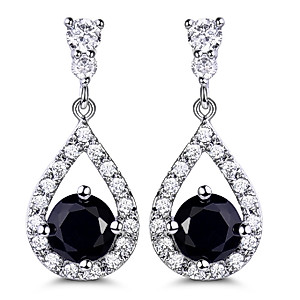 GULICX Silver Plated Base Vintage Black Round Crystal Cubic Zirconia Dangle Drop Earrings Party Jewelry