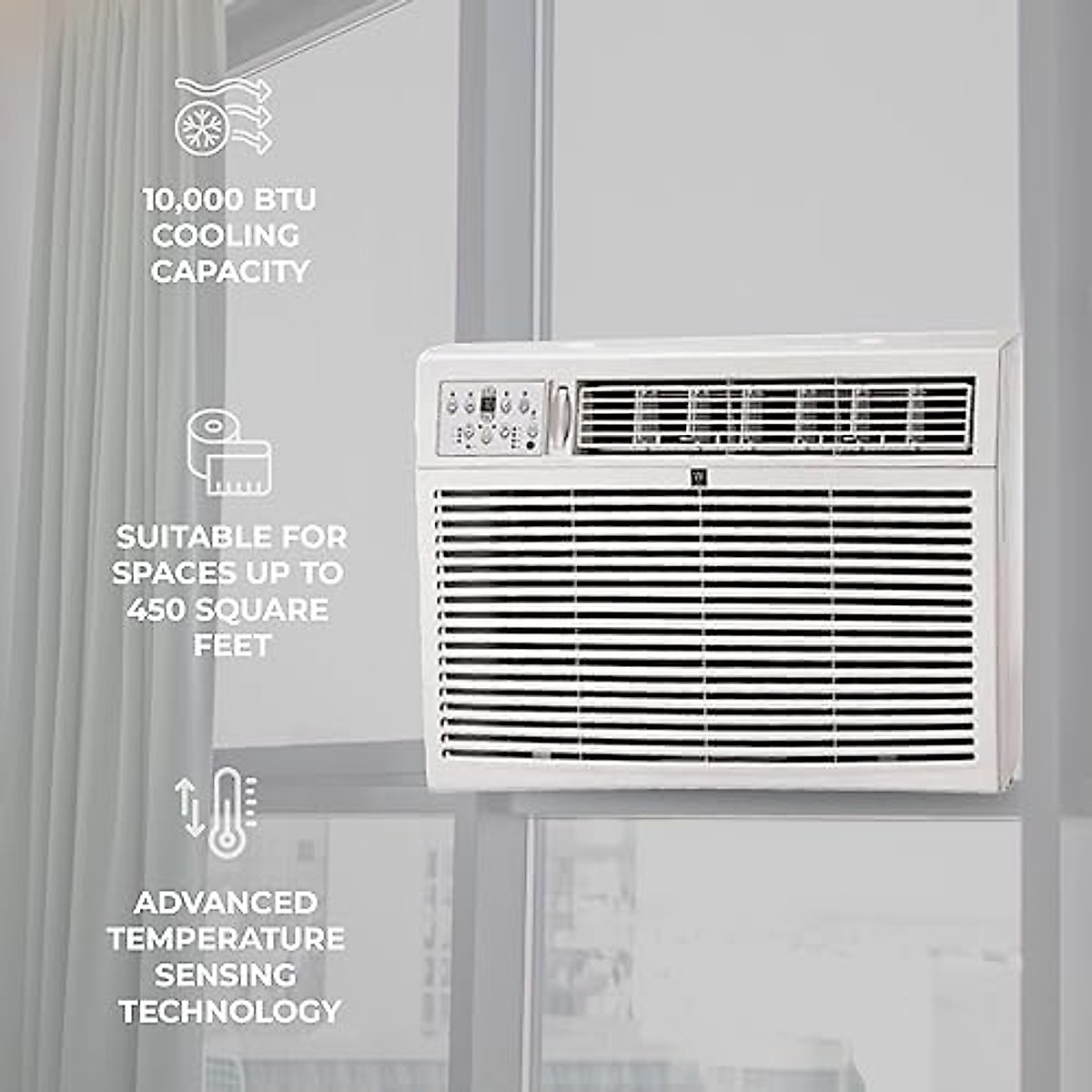 HomePointe 10,000 BTU Single Phase Window Air Conditioner Unit with 1-Touch Remote Control, LED Display Digital Panel, and Installation Kit, White