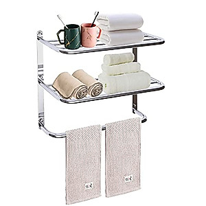 TFCFL Wall-Mounted Hanger Bar Shelf 2 Tier Towel Storage Rack Rail Bathroom Hotel Rack (Style 14)