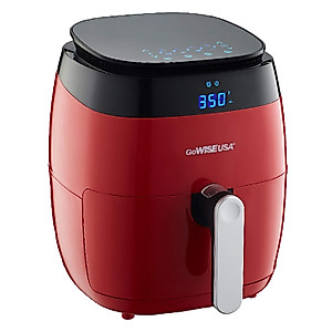 GoWISE USA GW22826-S 5-Quart Air Fryer with 8 Cooking Presets and Duo Display + 100 Recipes, 5.0-Qt, Red