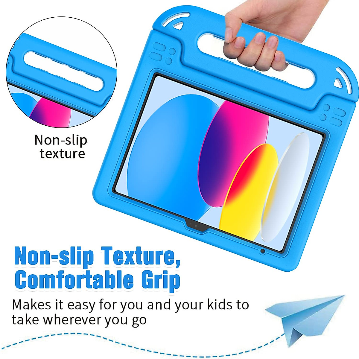 BMOUO Kids Case for iPad 10th Generation 10.9 inch 2022 - with Built in Screen Protector, Shockproof Light Weight Covertible Handle Stand Pad 10th Generation Case for Kids Toddlers, Blue