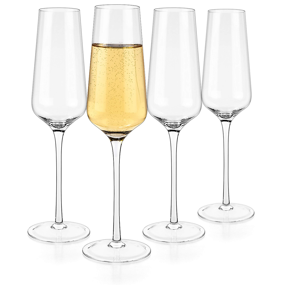 Luxbe - Champagne Crystal Flutes Glasses, Set of 4 - Modern Elegant Sparking Wine Glasses, Hand Blown - Good for Wedding, Anniversary, Christmas - 12oz / 350ml