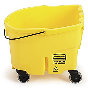 Rubbermaid Commercial Products WaveBrake 26 Qt. Side-Press Mop Bucket and Wringer Combo on Wheels, Yellow, for Professional/Industrial/Business Heavy-Duty Floor Cleaning/Mopping