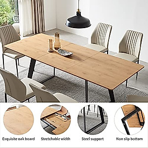 ZckyCine Modern mid-Century Dining Table Dining Table and Chairs for 6 Rectangular Wooden Dining Table Extendable Dining Table Space-Saving Multifunctional Dining Table (Table+6 Beige Chairs)