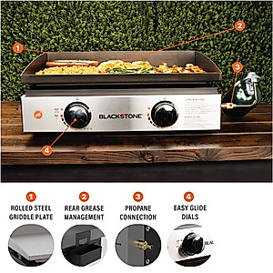 Blackstone 22" Tabletop Grill without Hood- Propane Fuelled – 22 inch & Outland Living Firebowl 893 Deluxe Outdoor Portable Propane Gas Fire Pit with Cover & Carry Kit, Black