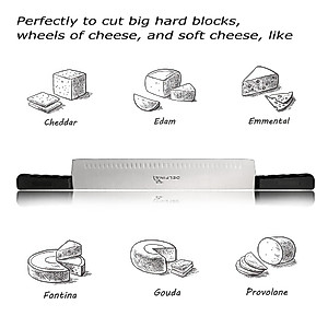 DELFINA 15 Inch Double Handle Cheese Knife with Blade Protector, Stomatal Blade with 5" Plastic Comfortable Handles, Cheese Knife for Cheese,Cakes,Vegetables,Butter,Soaps