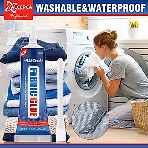 60ML Fabric Glue, Strong Fabric and Leather Adhesive, Waterproof Fabric Glue Permanent Clear Washable for All Fabrics, No Sew Solution, Washer/Dryer Safe