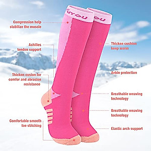KUYOU Ski Socks Women Men, 3 Pair Extra Thick Warm Snow Winter Skiing Socks Long Knee High Snow Snowboarding Skiing Socks