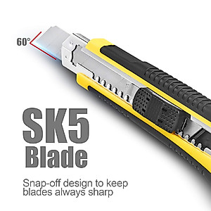 DOWELL Utility Knife Box Cutter Retractable Self Loading Heavy Duty Snap Off Quick Change Extra Blades(3PCS) TPR+PP Handle Cutting Cardboard Boxes or DIY 3Pack