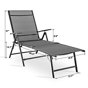 Nuu Garden Folding Chaise Lounge Chairs for Outside, Beach Chair Lounge Chair with Steel Frame and Breathable Textile Fabric for Beach, Yard, Pool and Patio, Grey