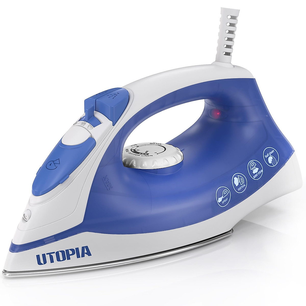 Utopia Home Steam Iron for Clothes With Non-Stick Soleplate - 1200W Clothes Iron With Adjustable Thermostat Control, Overheat Safety Protection & Variable Steam Control (Blue)