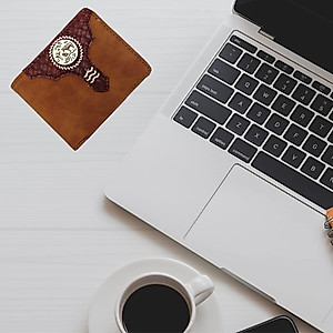 Small Genuine Brown Leather Bifold Wallet with Praying Cowboy Medal, Minimal Thin Folding Wallets with Coin Pocket, Thoughtful Gifts for Men and Women, 4.25 Inches