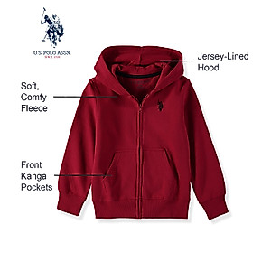 U.S. Polo Assn. Boys' Hooded Zip Fleece Jacket, New Red, 14/16
