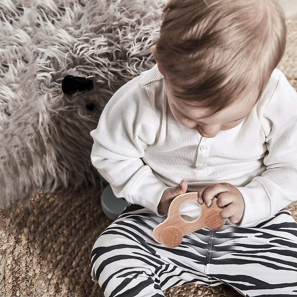 Promise Babe Organic Wooden Baby Push Toys Fine Motor Development Sensory Skills Toy Montessori Grasping Toy 2pc Wood Car Rattles