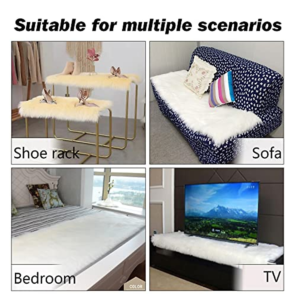 Soft Faux Sheepskin Rug, 1 x 4 Feet Rectangle Modern Area Rugs Washable No-Slip Cozy Carpet Mat for Bedroom Living Room, White