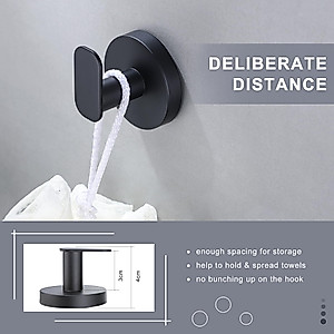 DELITON Wall Mounted Towel Hooks/Robe Hook - Heavy Duty Wall Hooks Hand Towel Holder for Bathroom, Coat Hooks for Hotel Kitchen Garage, Stainless Steel Matte Black (4 Pack)