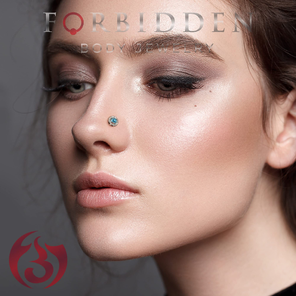 Forbidden Body Jewelry 20g Surgical Steel Fancy Double Tired Big 6mm CZ Halo L Shaped Nose Ring, Clear