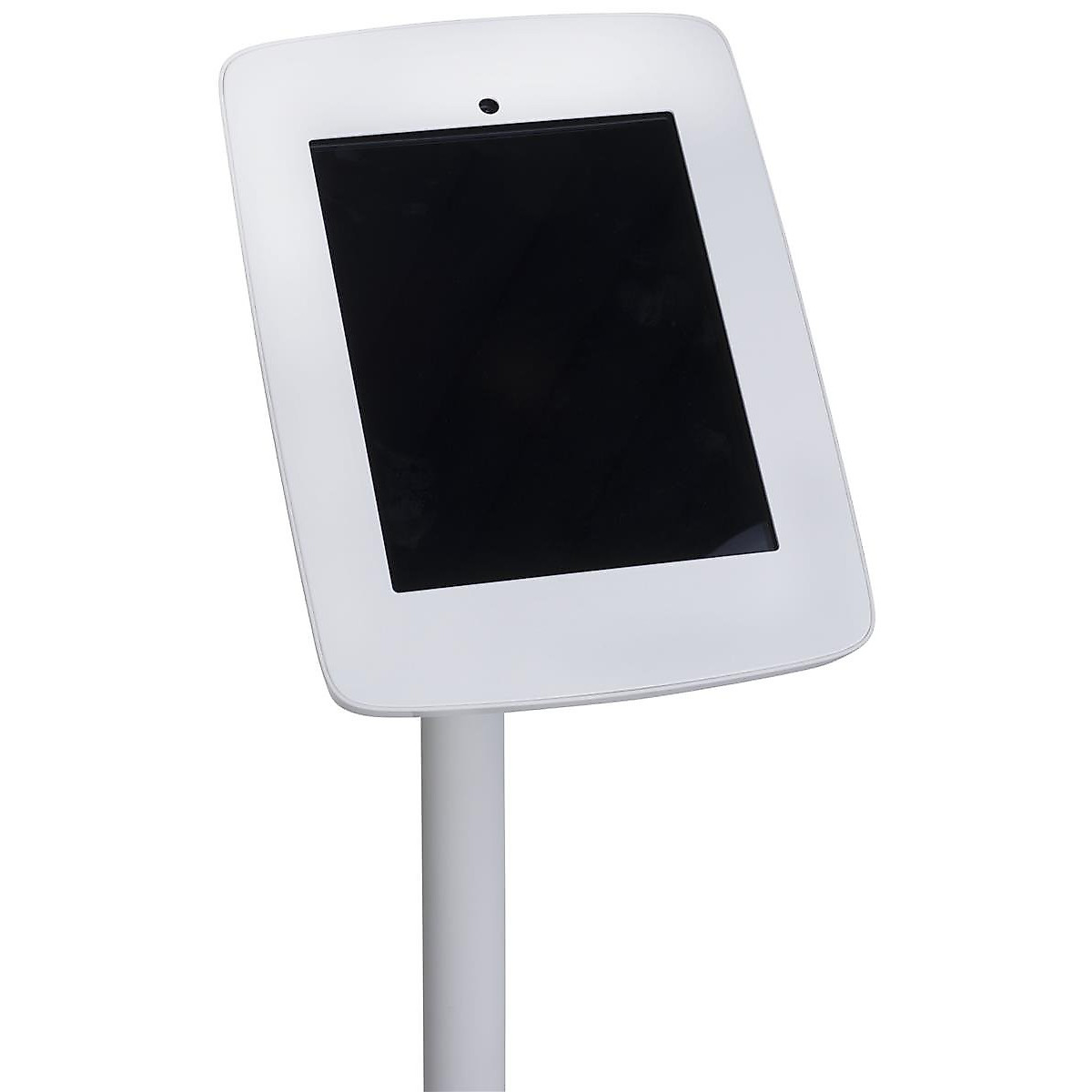 Displays2go White Retail Stand for iPad, Steel & ABS Plastic, Rotating & Tilting, Covered Home Button – White (TABFLWH)