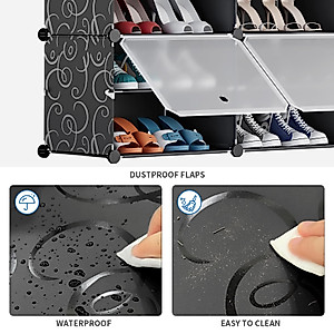 AINIYNM Shoe Rack Organizer 8 Tier Shoe Storage Cabinet 48 Pairs Covered Shoe Rack with Door Expandable Free Standing Stackable Space Shoe Rack with Versatile Hooks for Entryway Bedroom