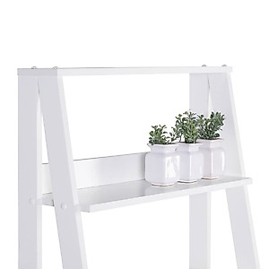 Madesa Modern 5-Tier Ladder Shelf Pantry Storage Space 24 Inch Wooden Free Standing Bookshelf Utility Shelves for Home Office Study Room and Kitchen - White