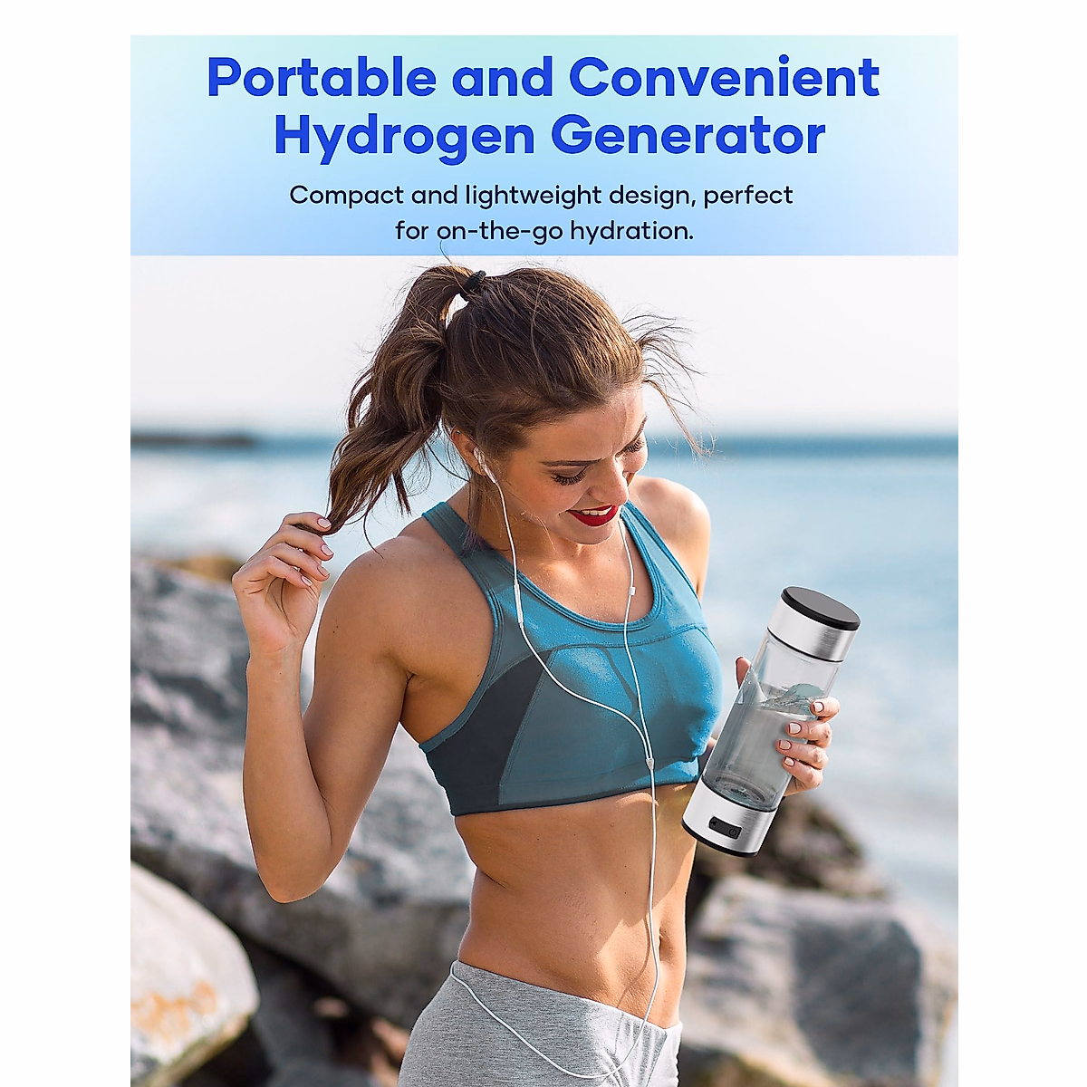 Hydrogen Water Bottle, Portable SPE PEM Technology Water Ionizer Machine, Rechargeable 3 Min Quick Electrolysis Water Bottle Generator for Home, Office, Travel, Outdoor Adventure, Daily Drinking