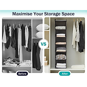 YOUDENOVA Hanging Closet Organizer, 6-Shelf Closet Hanging Shelves, Grey