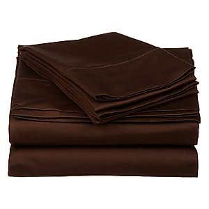 Ethereal Bedding 400-TC Sateen Super Soft 4-PC Luxury Sheet Set Twin Extra Long Solid Chocolate Fit Upto 18'' Inches Deep Pocket 100% Egyptian Cotton