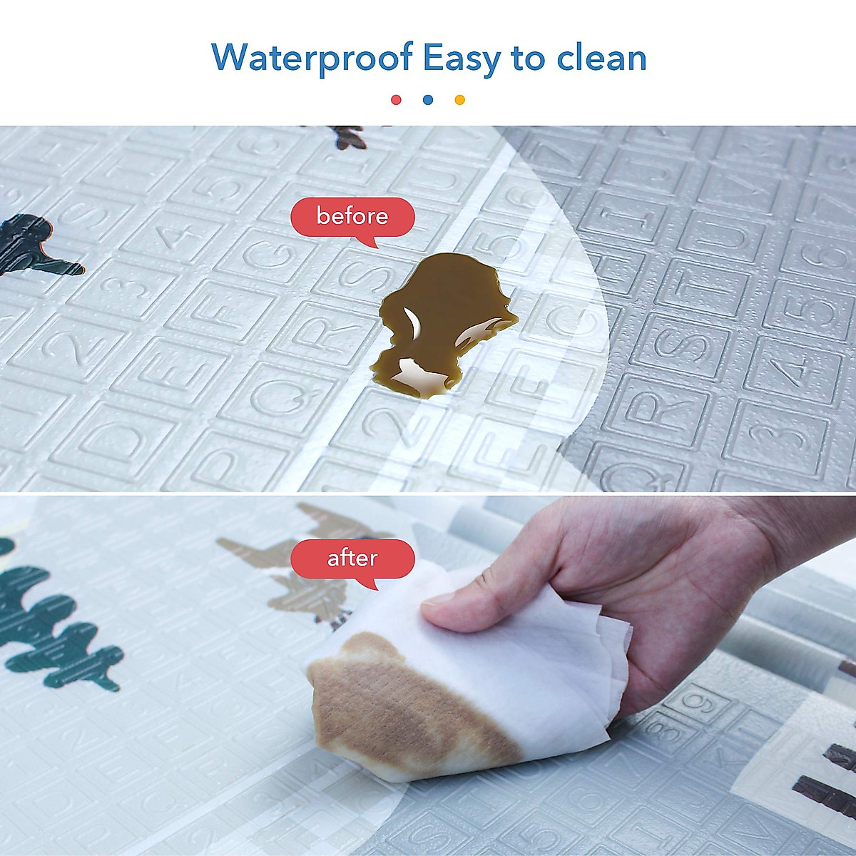 Foldable Baby Play Mat 0.6 Inch Thick Waterproof Baby Crawling Mats 79” x 71” Extra Large Play Mats for Babies Reversible Multifunctional Mats (0.6inch car)