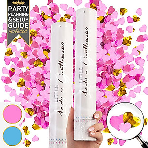Gender Reveal Confetti Cannon Bulk - Set of 2 - Heart Shaped Blue Confetti Cannon | Gender Reveal Ideas, Boy Gender Reveal Poppers | Gender Reveal Cannon | Baby Gender Reveal Confetti Popper Pink for Girl Gender Reveal