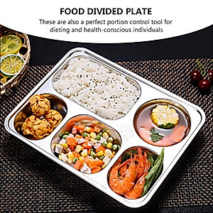 DOITOOL Stainless Steel Divided Plate for Adults or Kids, Rectangular 5 Sections Divided Tray for Serving Food (with Lids)
