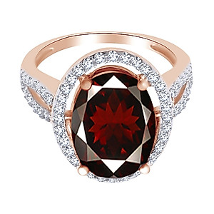 AFFY 6 Ct Oval Shape Simulated Garnet & White Cubic Zirconia Solitaire Engagement Ring in 14k Rose Gold Over Sterling Silver Ring Size - 7