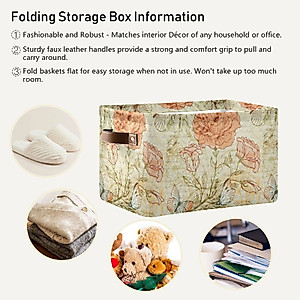 ALAZA Retro Rose Butterfly Flower Foldable Storage Box Storage Basket Organizer Bins with Handles for Shelf Closet Living Room Bedroom Home Office 1 Pack