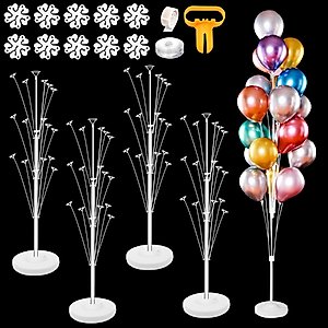 4 Set Balloon Column Stand Kit 5 FT, Balloon Flower Clips, Balloon Decorating Strips, Glue Points, Knotter for Birthday Baby Shower Wedding Graduation Christmas Bachelorette Holiday Party