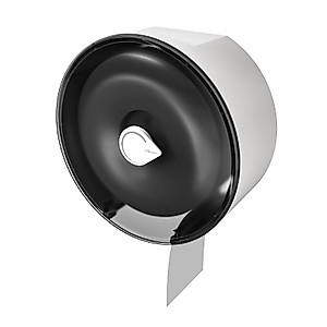 PLUSSEN Toilet Tissue Dispenser Wall Mount, Adhesive No Drilling Jumbo Roll Toilet Paper Towel Dispenser, 9 Inch Single Roll Toilet Paper Dispenser Key Lock, ABS Plastic, Black-PN51023