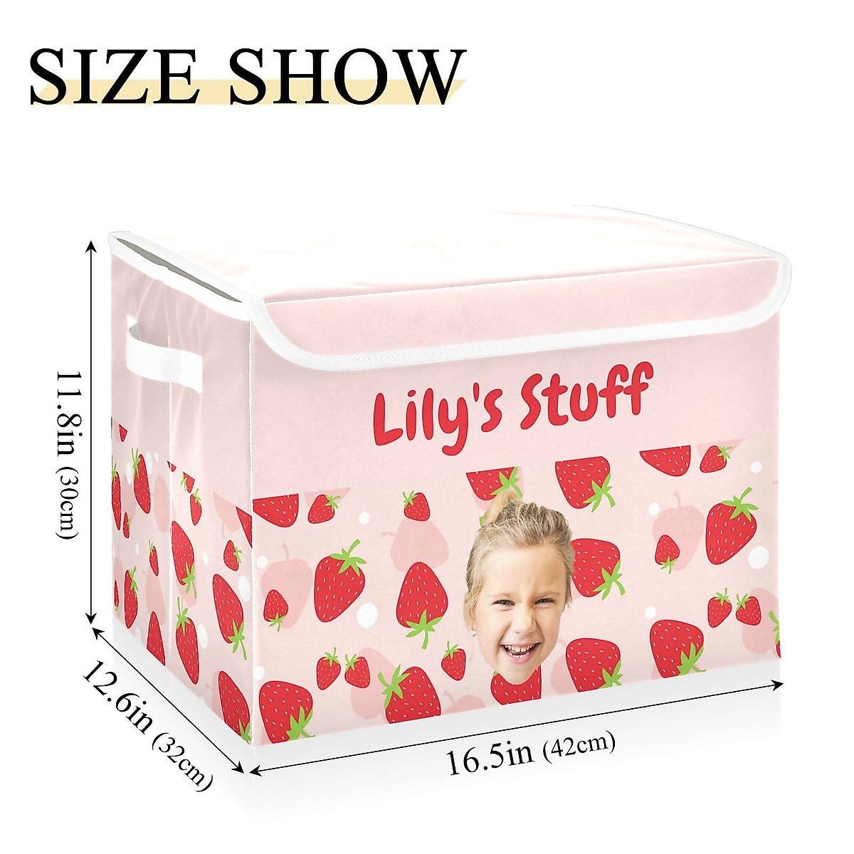 Sinestour Custom Storage Bins with Lid Personalized Storage Basket Box Shelf Basket Closet Organizer for Home Toy Playroom (Strawberry)