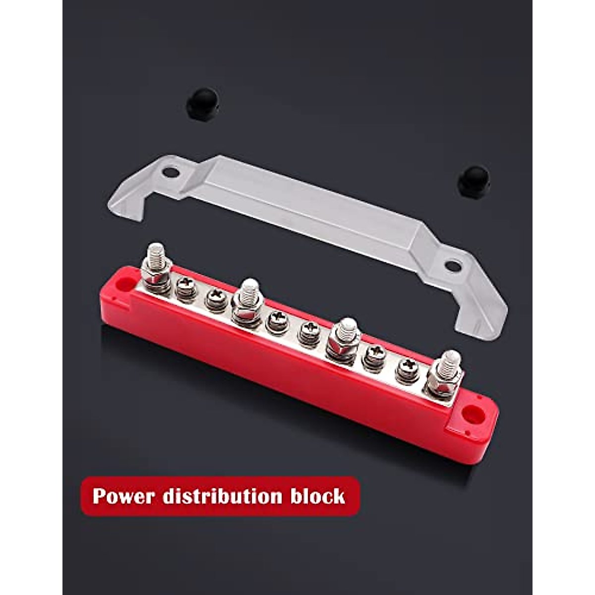 Aienxn Red Battery Bus Bar 4 x M6 Terminal Studs, 6 x M4 Terminal Screws, 12V Power Distribution Block with Ring Terminals for Car, RV, Boat, Marine Q-O-038-10-B-R