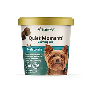 NaturVet Quiet Moments Calming Aid Dog Supplement – Helps Promote Relaxation, Reduce Stress, Storm Anxiety, Motion Sickness for Dogs – Tasty Pet Soft Chews with Melatonin – 70 Ct.