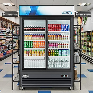 KoolMore MDR-2D-GSLD Commercial Glass 2 Door Display Refrigerator Merchandiser - Upright Beverage Cooler with LED Lighting - 45 Cu. Ft., Black
