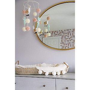 Baby Changing Basket with Pad - CPSC Safety Compliant - 100% Quilted Linen Cover Included - Nursery Changing Table Baskets - Baby Moses Basket Inspired - Diaper Changing Pad Set - 32”x16“x4“ (Linen)