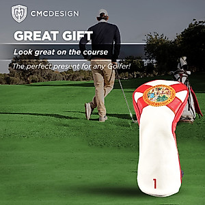 CMC Design Custom Florida Flag Embroidered Golf Driver Head Cover - Glove Soft Lining - Design Elements Include Applique and Embossing - Great Fit on Any Club as Golf Head Covers, Wood Driver Cover