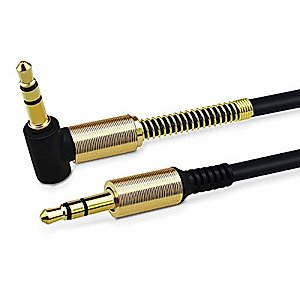 JacobsParts 3.5mm AUX Cable Car Stereo Audio Auxiliary Headphone Jack Cord Right Angle Male to Male, 3ft (Black)
