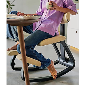 Varier ThatSit Balans Adjustable Ergonomic Kneeling Chair with Backrest (Black Revive Fabric with Natural Base)