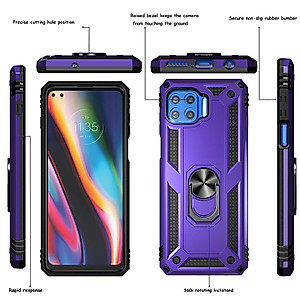 Androgate Compatible with Moto One 5G Case, Motorola One 5G UW Case, with Tempered Glass Screen Protectors, Military-Grade Metal Ring Kickstand 19ft Drop Tested Shockproof Cover Case, Purple