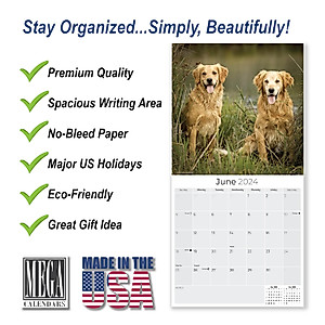 2023 2024 Golden Retriever Calendar - 16 Month FULL SIZE - 12 x 24 Open - Made in USA - Dog Breed Monthly Wall Calendar - Thick No-Bleed Paper - Giftable - Academic Teacher's Planner Calendar