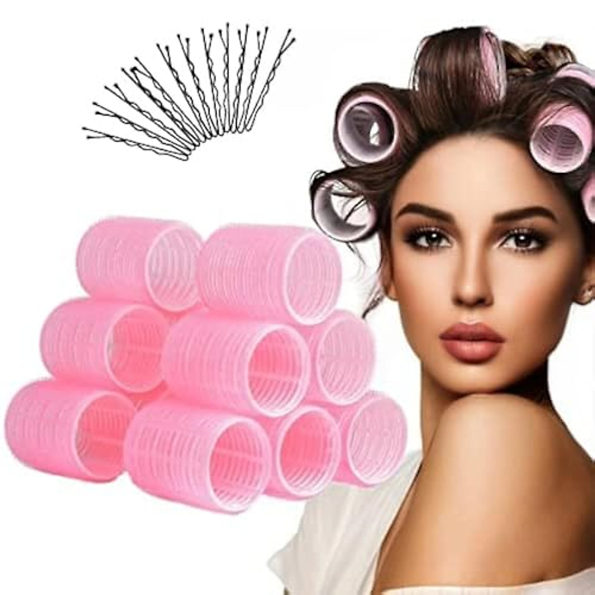 Self Grip Hair Roller Curlers Set,12pcs Large Rollers for Hair, Hair Rollers for Long Hair,Medium and Short Hair,Salon Hairdressing Curlers for Women,DIY Hairstyle (Large)
