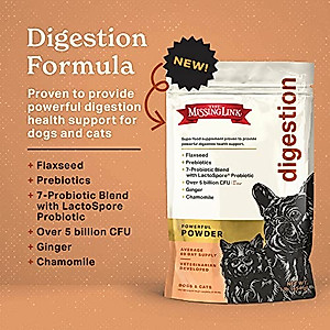 The Missing Link Digestion Superfood Supplement Powder for Dogs & Cats - Fiber, 7-Probiotic Blend + Chicory Root Prebiotic, Ginger, Chamomile - Supports Daily Digestive & Bowel Health - 1lb