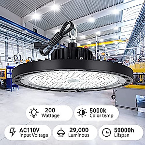 Atocif Led High Bay Light 200W 29,000lm 5000K Daylight, 2PCS LED Shop Lights with US Plug 6’ Cable, Commercial Industrial LED Lights for Shop Warehouse Workshop Garage Factory Lowbay Area